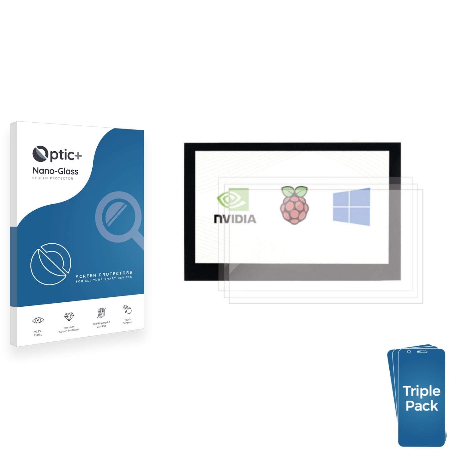 3pk Optic+ Nano Glass Screen Protectors for Waveshare 4.3 - ScreenShield
