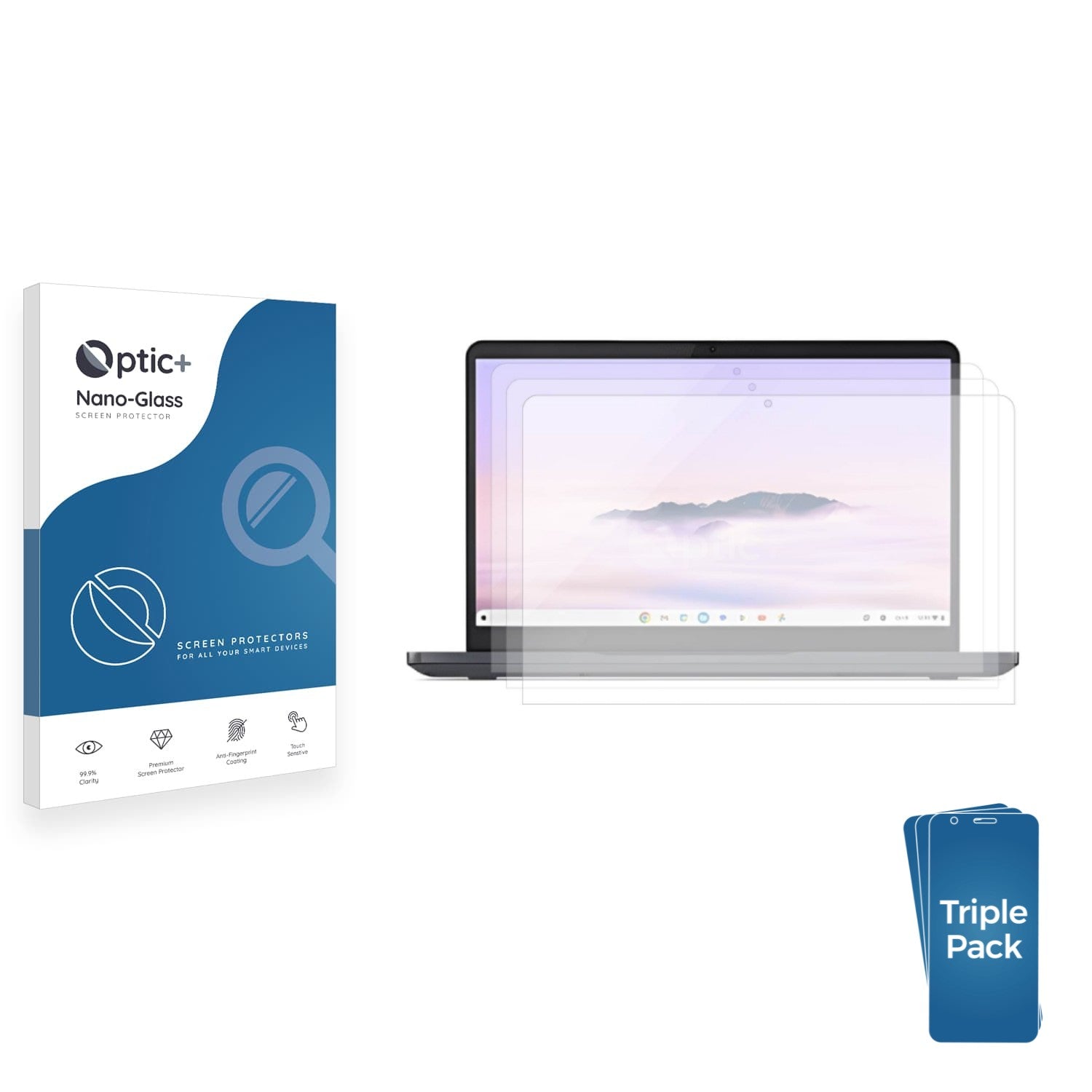 3pk Optic+ Nano Glass Screen Protectors for Lenovo Chromebook Plus 14 ...
