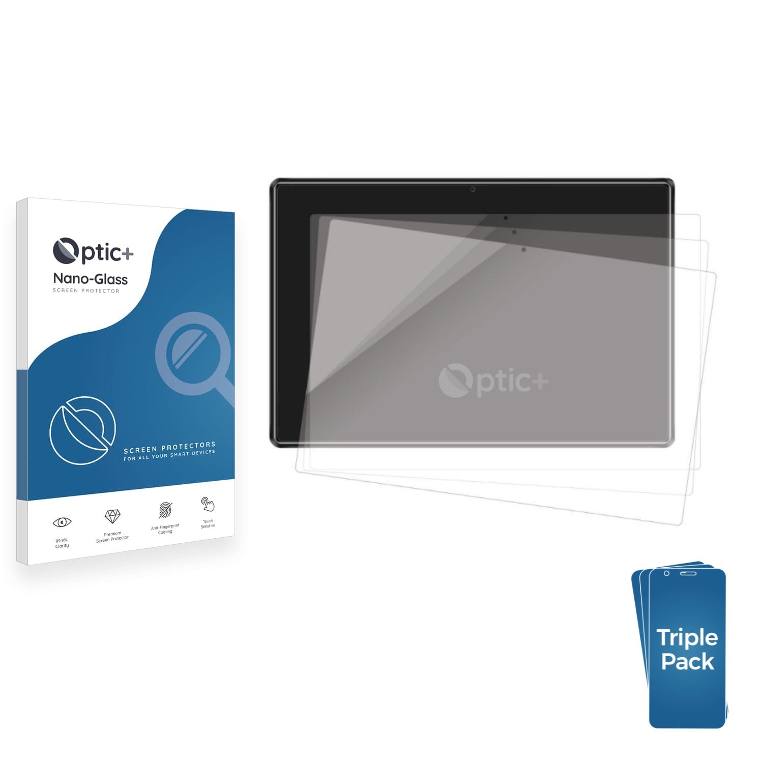 3pk Optic+ Nano Glass Screen Protectors for fezawio F10 10.1 ...